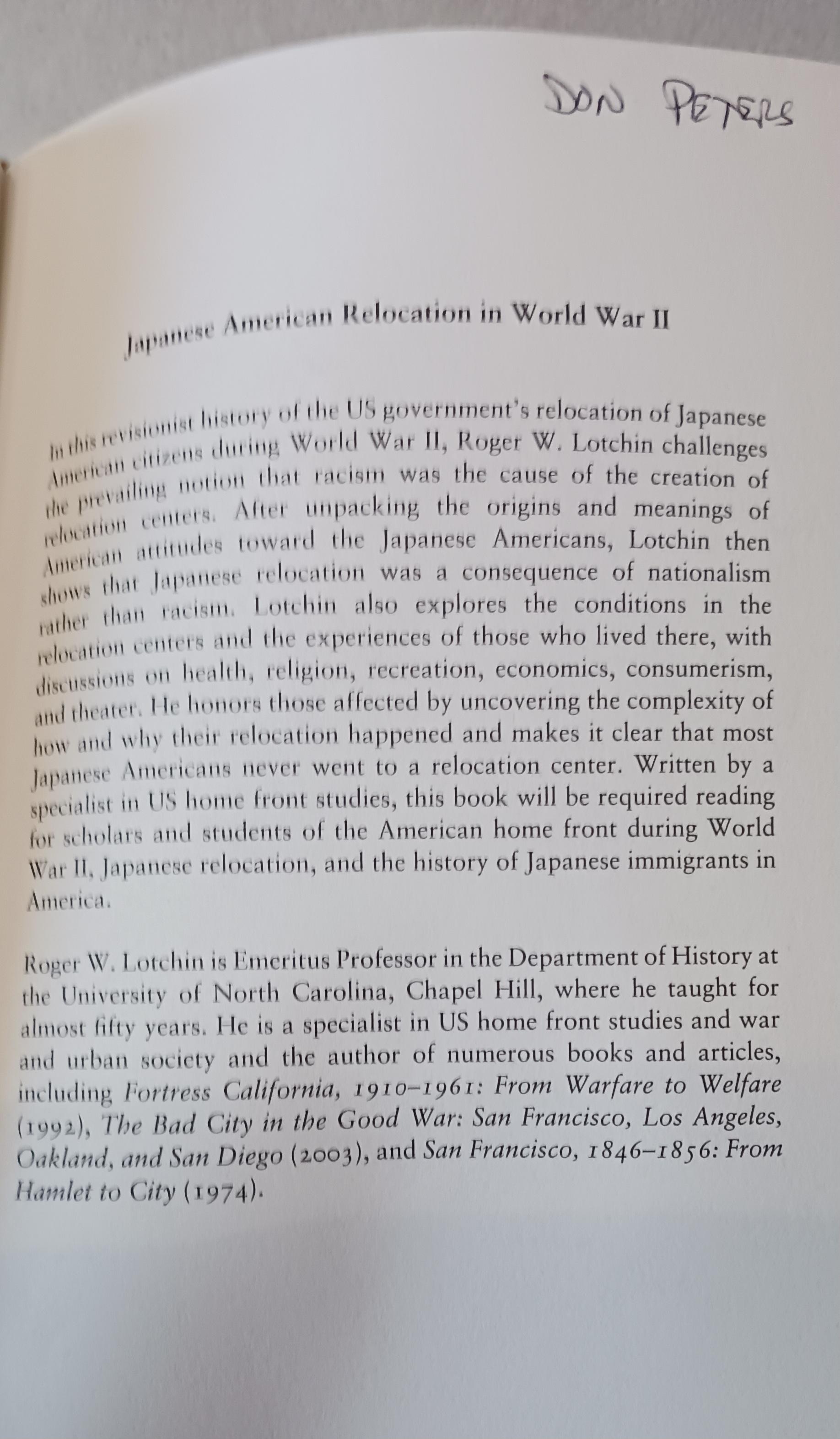 Japanese American Relocation in World War II: A Reconsideration
